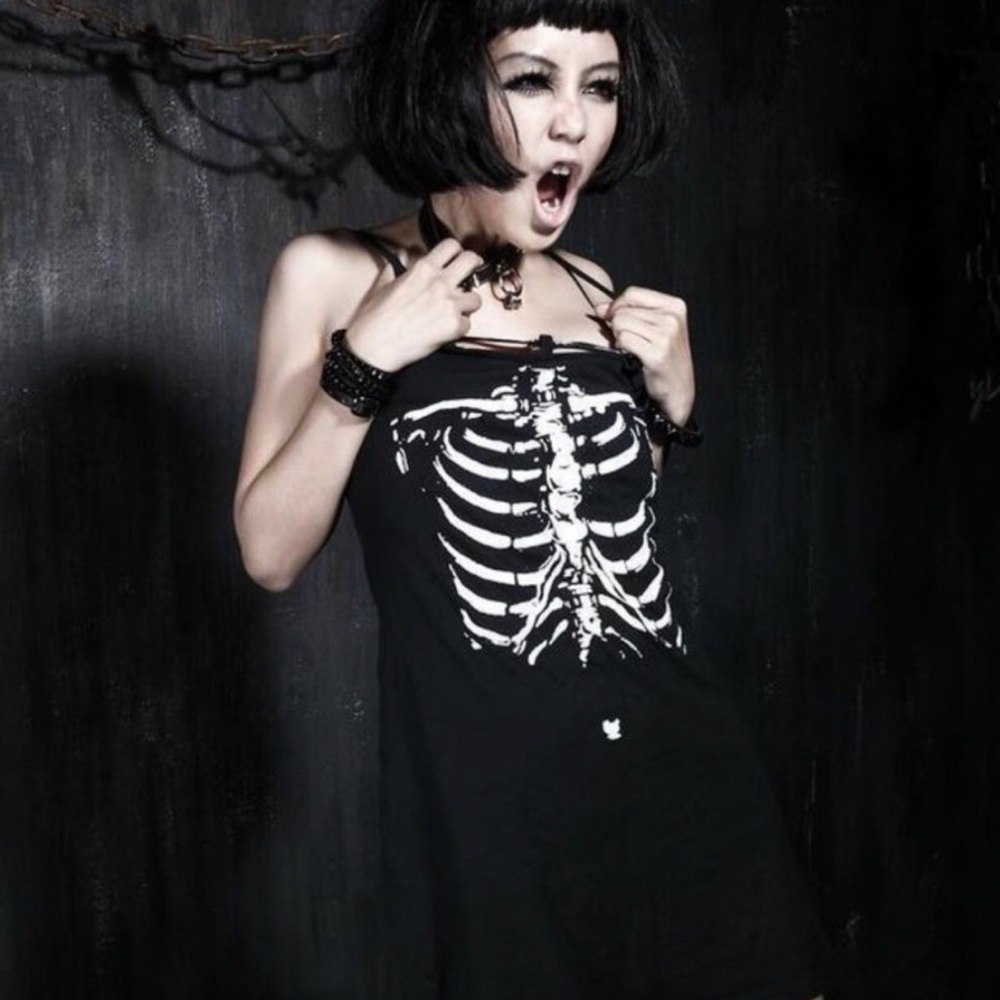 Punk Rave Rib Cage Goth Skeleton Dress S - Gem